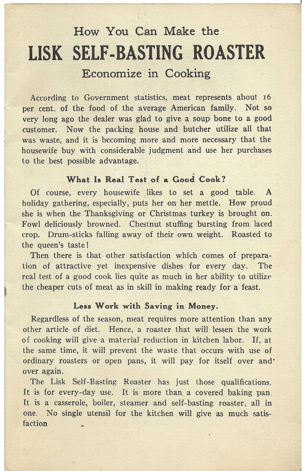 Lisk 1910s Turkey Roasting Directions and the Official Green Bean ...
